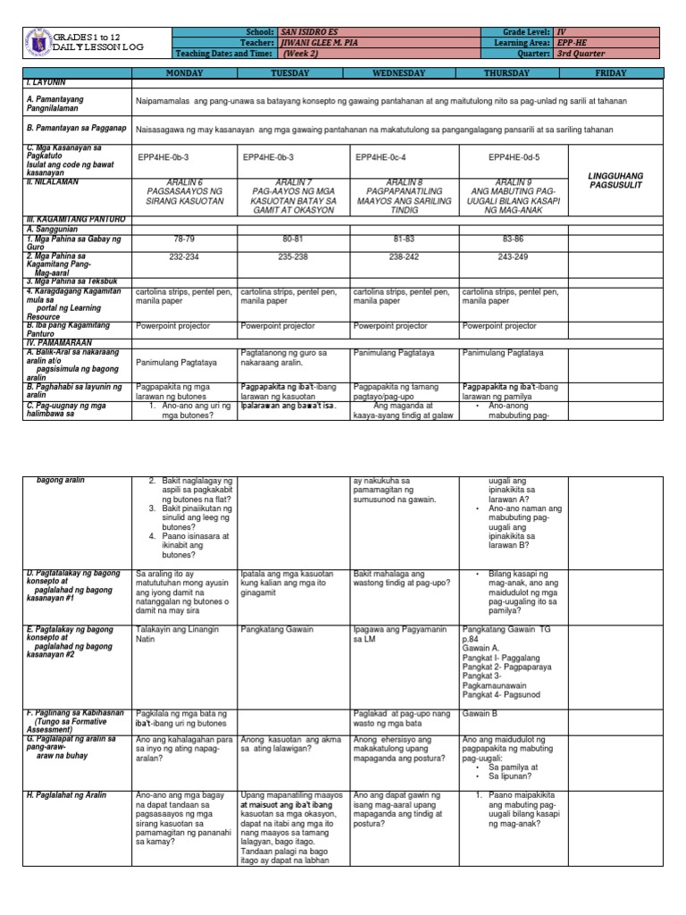 DLL Week 2 Epp 4 He Pia | PDF