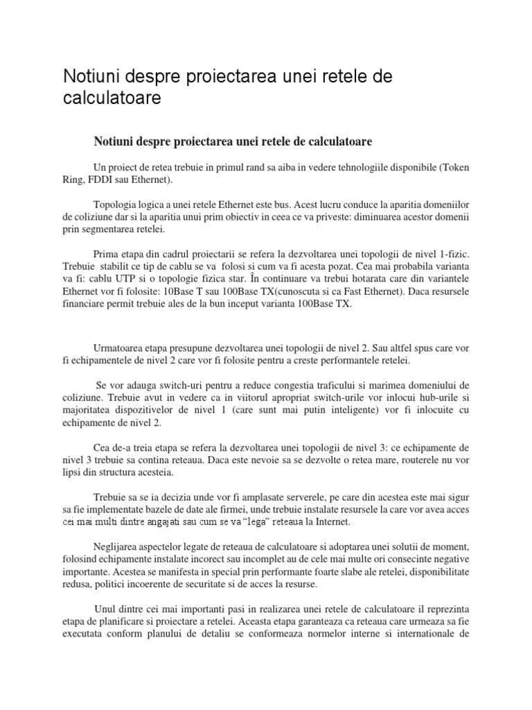 Notiuni Despre Proiectarea Unei Retele de Calculatoare | PDF