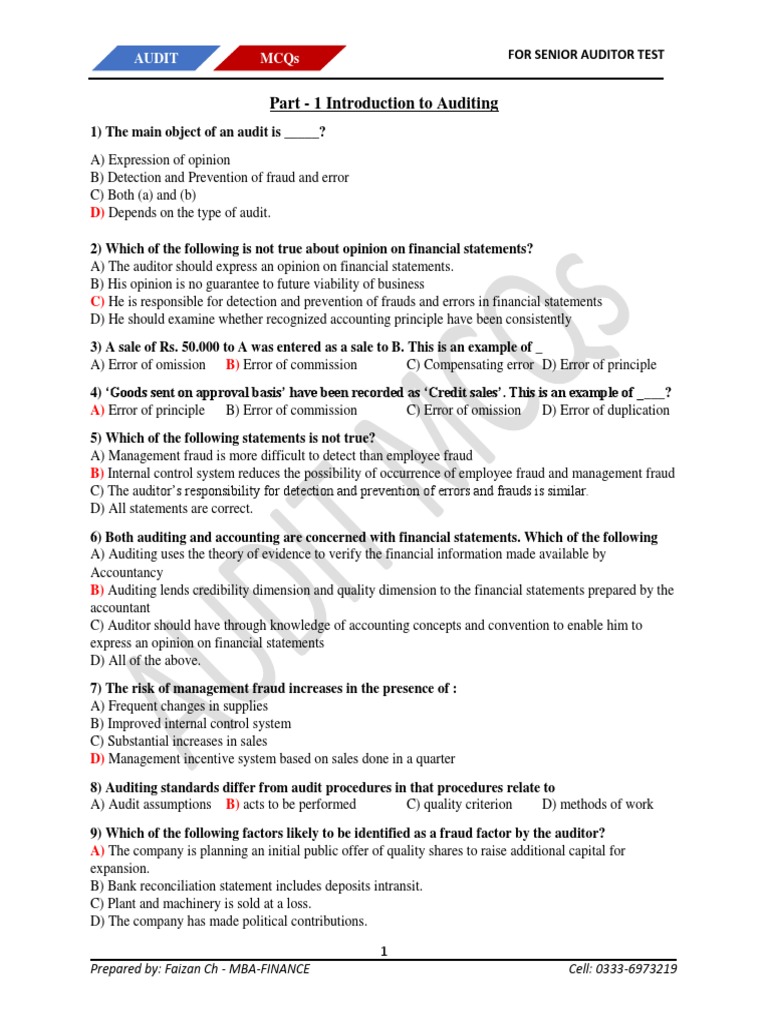 Audit MCQ | PDF | Auditor's Report | Audit