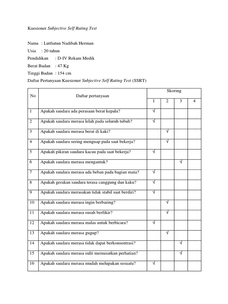 Kuesioner SSRT Fifi | PDF