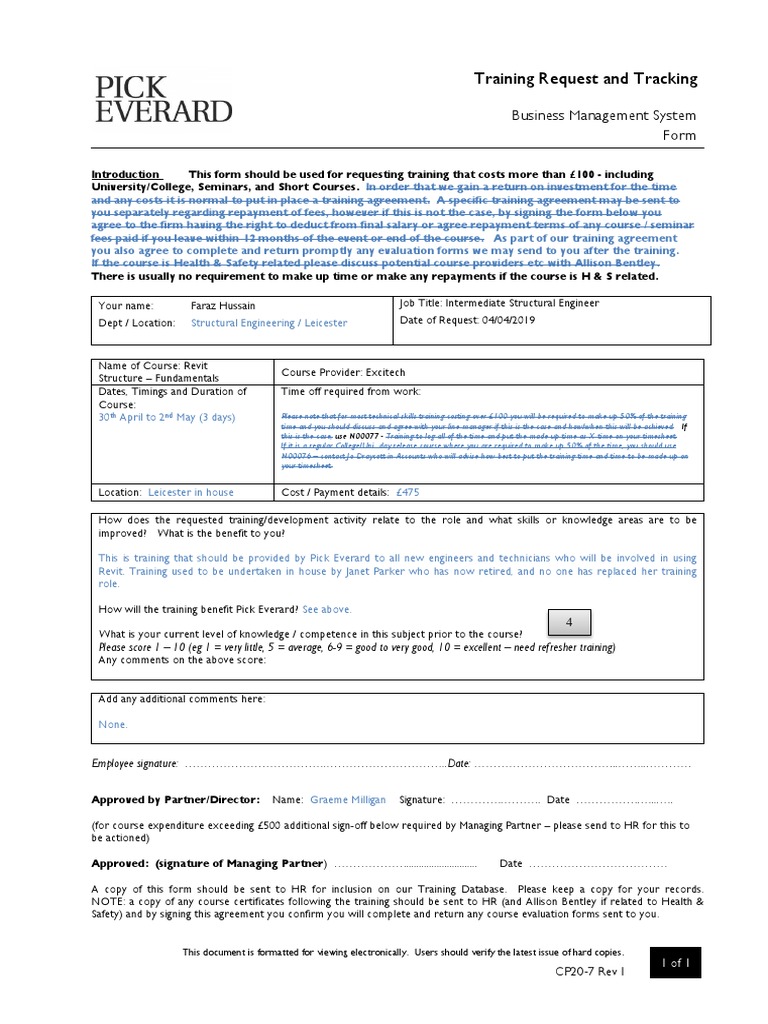 Training Request and Tracking: Business Management System Form | PDF ...