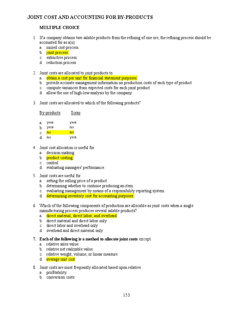 Cost Acctg - Joint Cost. Quiz With Answers | PDF | Cost | Cost Of Goods ...