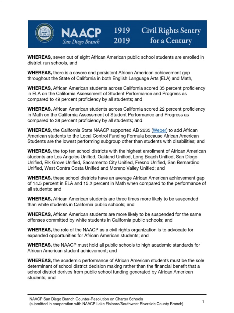 Naacp Resolution CA Public Schools | PDF | California | Charter School