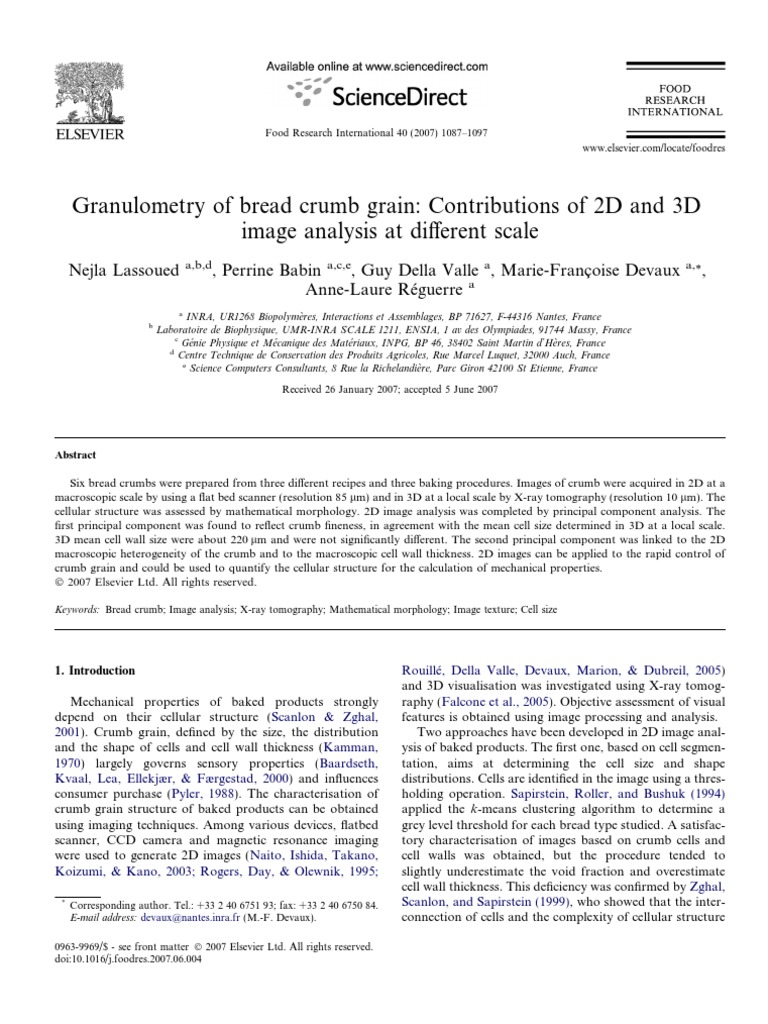 Granulometry of Bread Crumb Grain Contributions of 2D and 3D Image Analysis PDF | PDF ...