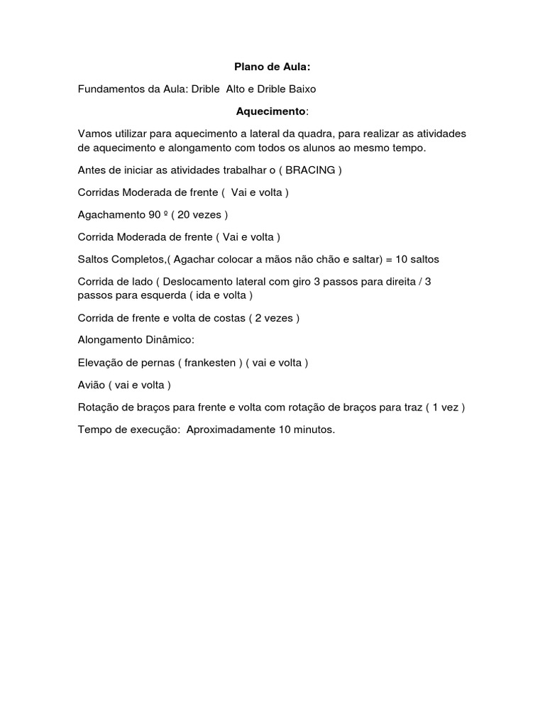 Plano de aula sobre fundamentos do drible alto e baixo no basquete ...
