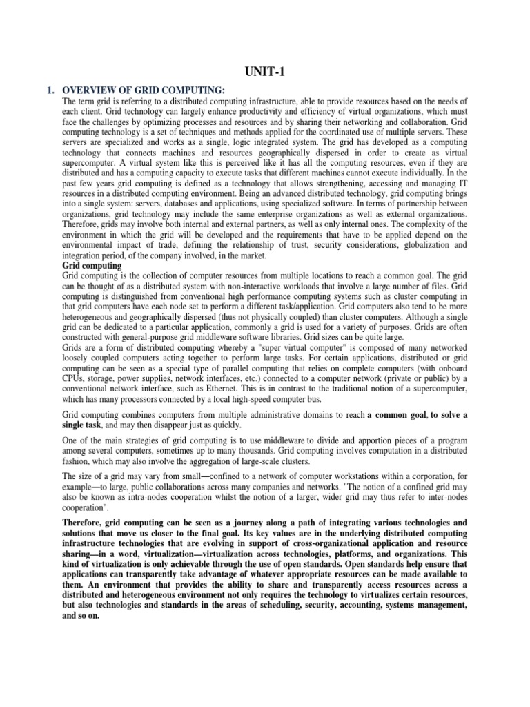 UNIT-1: Overview of Grid Computing | PDF | Peer To Peer | Grid Computing