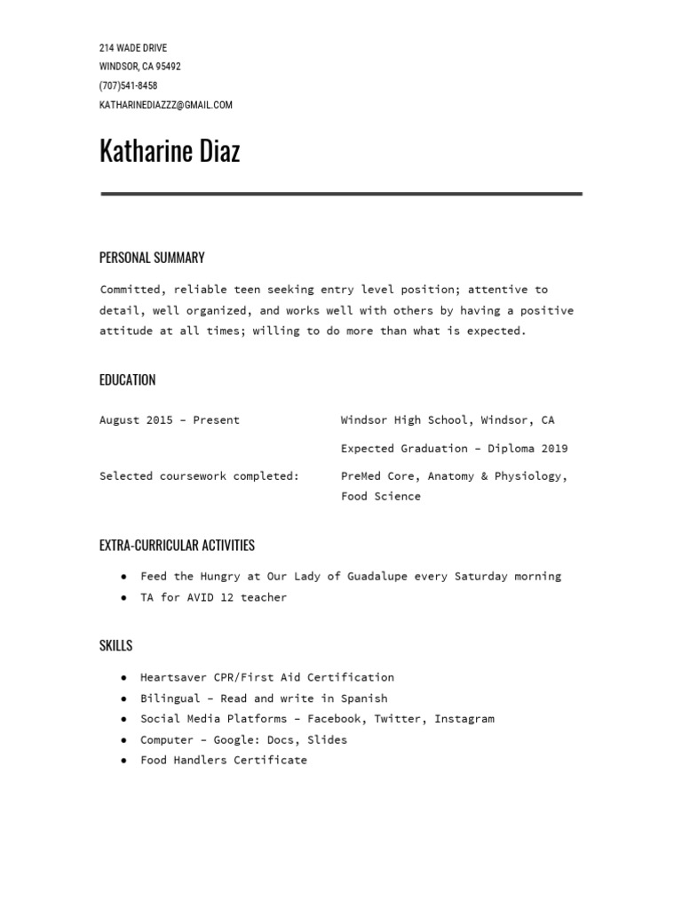 Katharine Diaz: Personal Summary | PDF