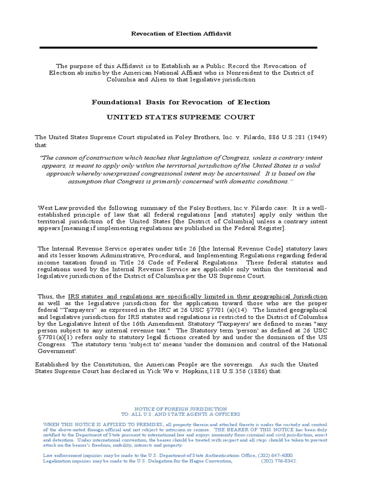 Revocation of Election | Federal Government Of The United States ...