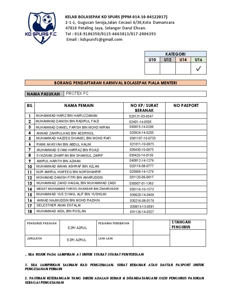 Pendaftaran Karnival Bola Sepak 2018 | PDF