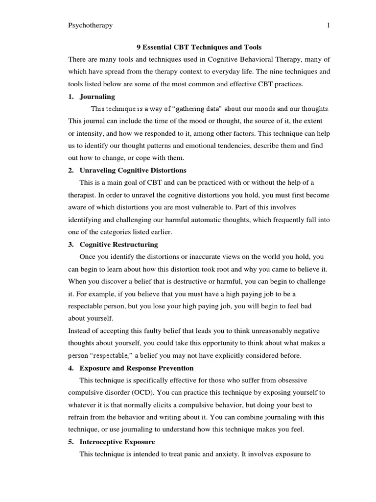 9 Essential CBT Techniques and Tools Psychotherapy | PDF | Cognitive ...