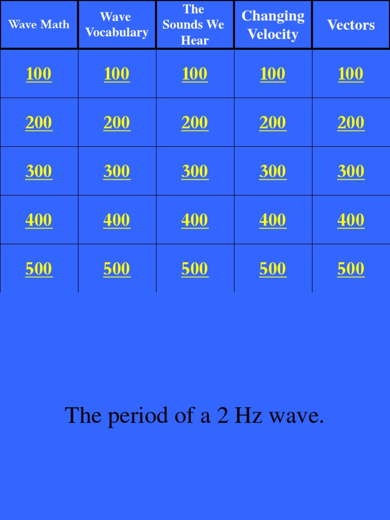 Vibrations, Waves and Sound Jeopardy | PDF | Wavelength | Waves