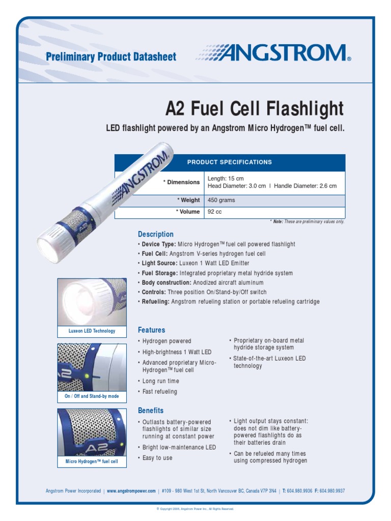 LED Flashlight Powered by An Angstrom Micro Hydrogen™ Fuel Cell | PDF ...