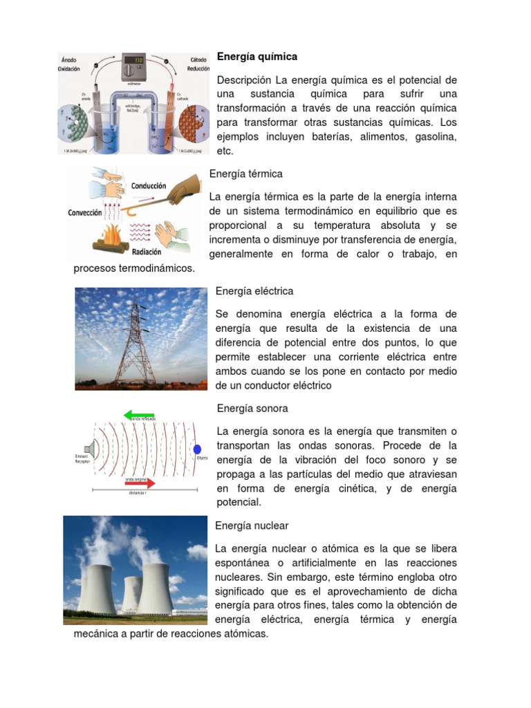 Las diferentes formas de energía: química, térmica, eléctrica, sonora y ...
