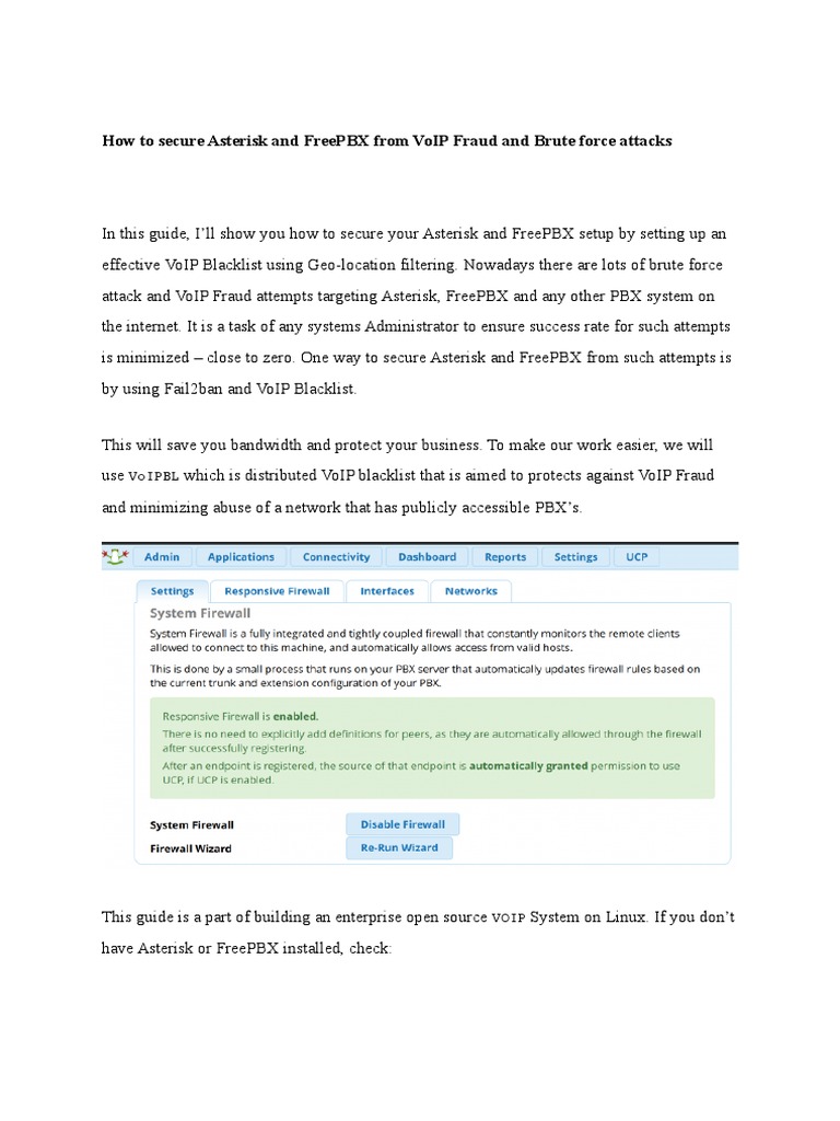 How To Secure Asterisk and FreePBX From VoIP Fraud and Brute Force Attacks | PDF | Voice Over Ip ...