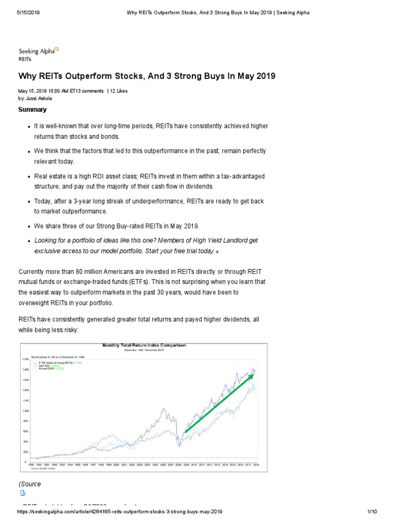 Why REITs Outperform Stocks, and 3 Strong Buys in May 2019 - Seeking ...