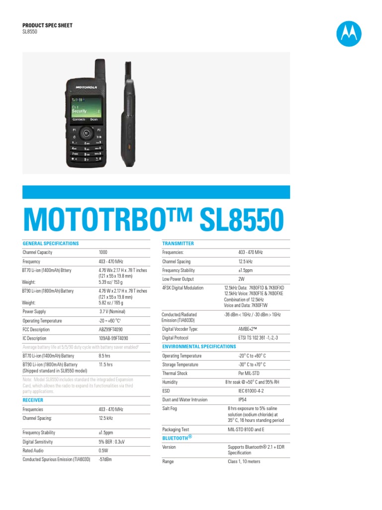 Mototrbo SL8550 | PDF | Hertz | Sodium Chloride