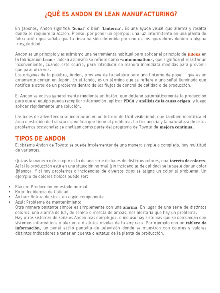 Andon: Señales Visuales en Lean Manufacturing | PDF | Lean ...