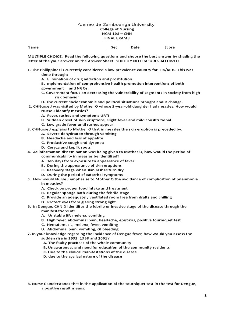 MULTIPLE CHOICE. Read The Following Questions and Choose The Best ...