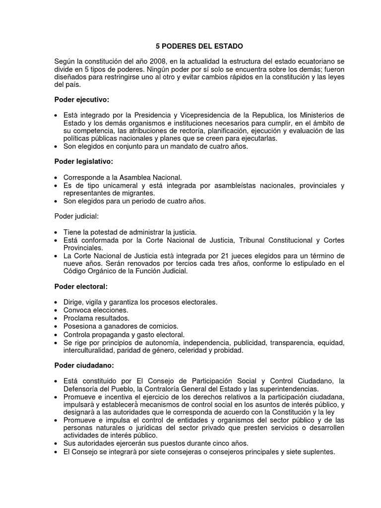 5 Poderes Del Estado | PDF | Instituciones sociales | Ciencias sociales