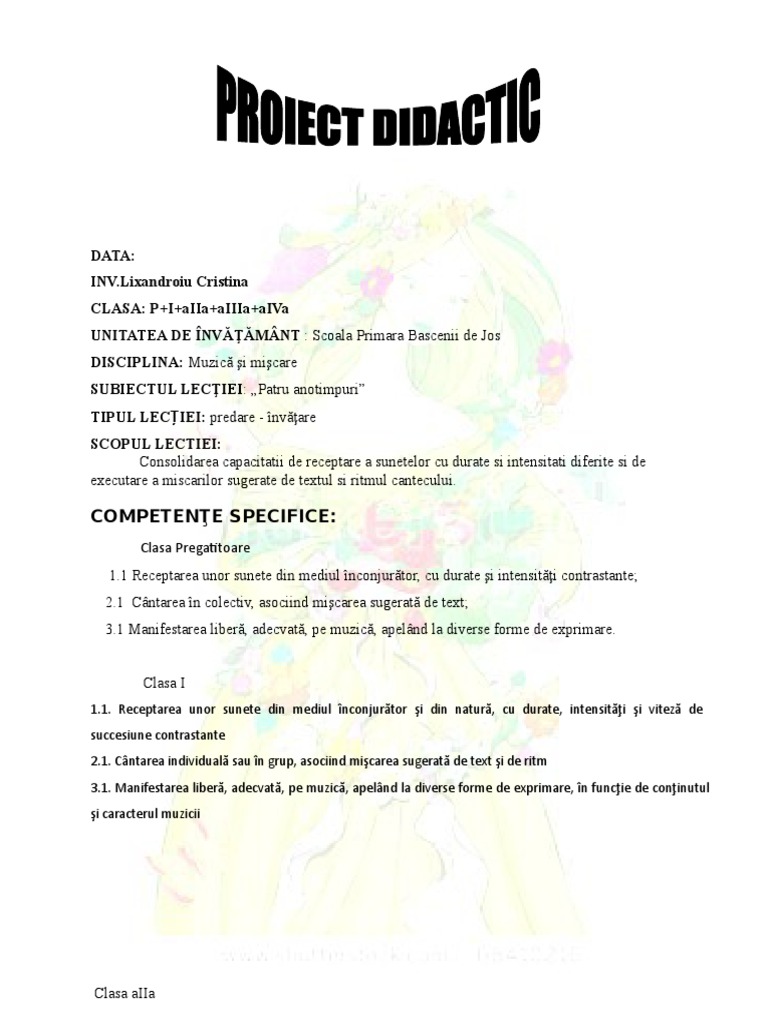 Proiect Muzica Si Miscare (Simultan) | PDF