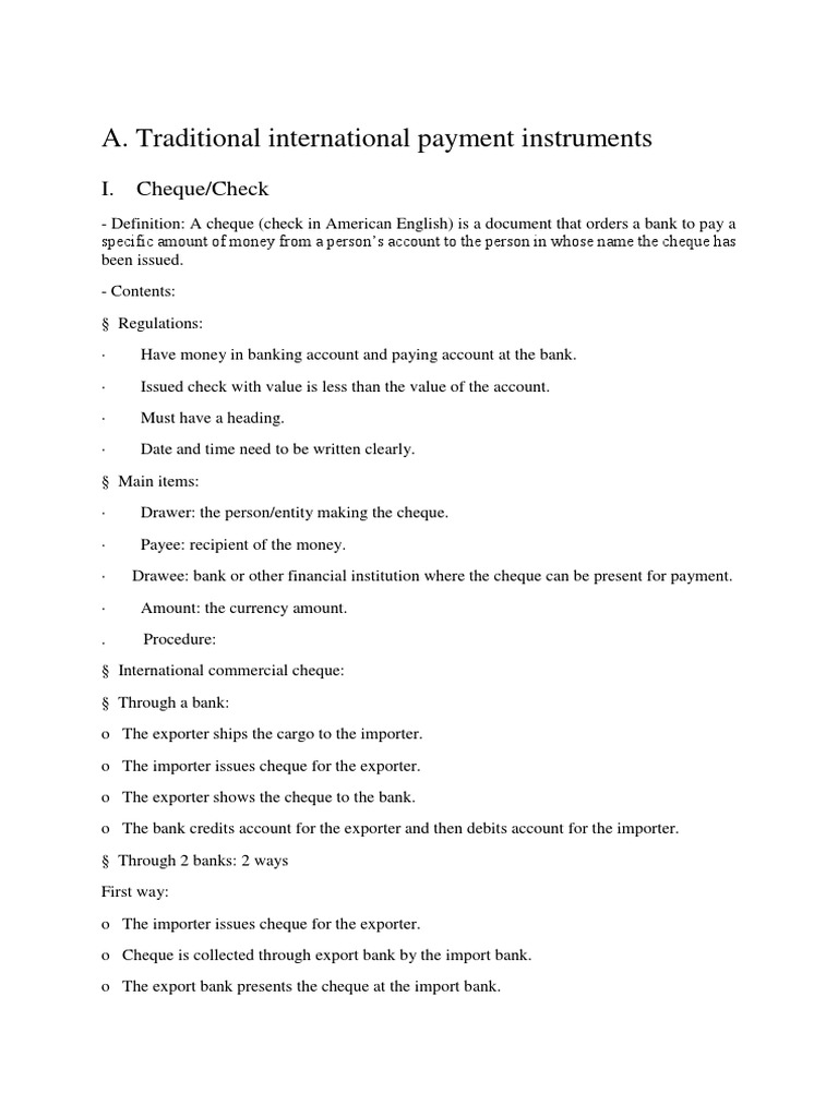 Traditional International Payment Instruments | PDF | Cheque ...