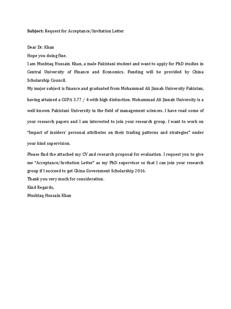 Request For Acceptance Letter | PDF