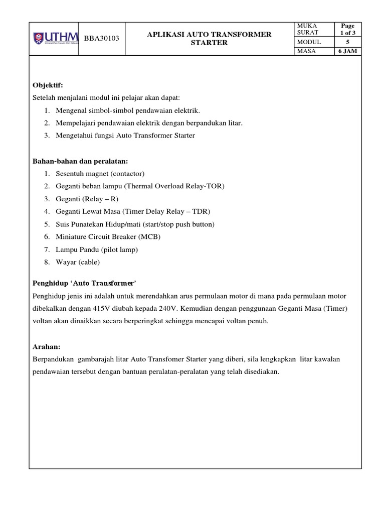 Mengenal Litar Kawalan Penghidup Auto Transformer | PDF