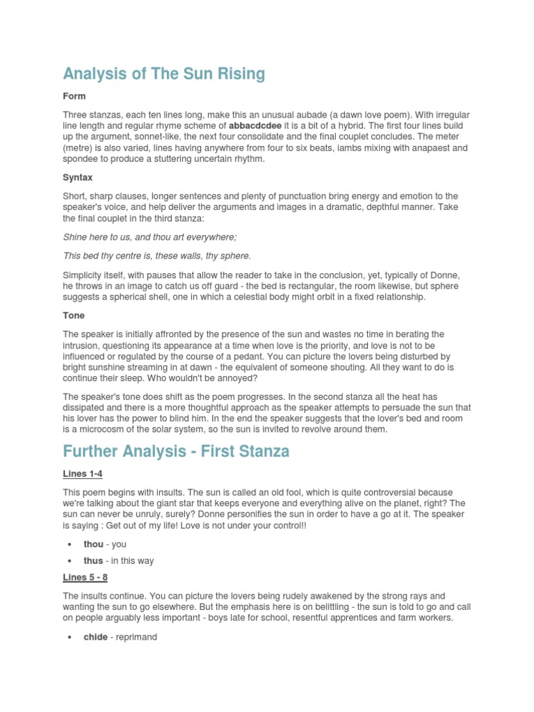 Analysis of The Sun Rising | PDF | Metre (Poetry) | Poetic Form