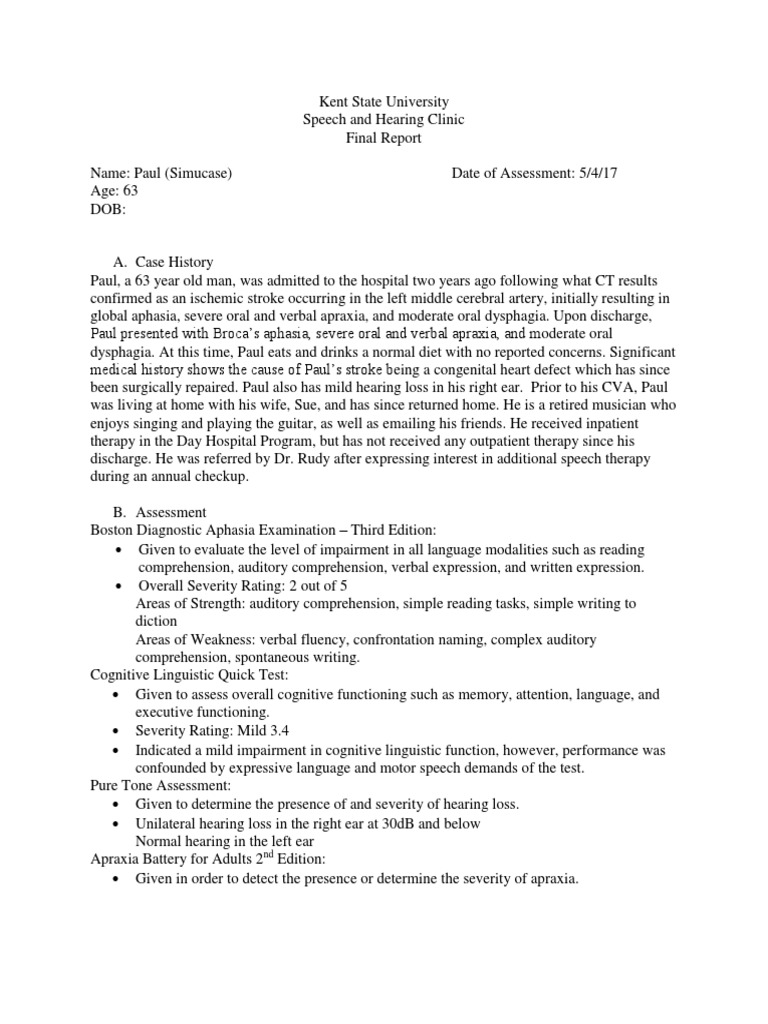 Aphasia Case Study | PDF | Aphasia | Speech
