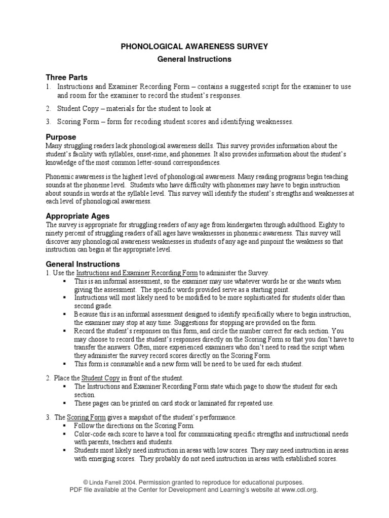 Phonological Awareness Survey PDF | PDF | Syllable | Phonetics