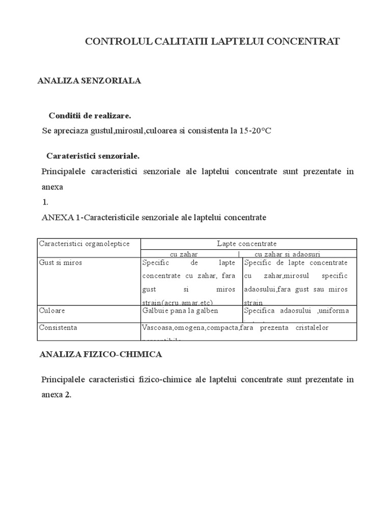 Controlul Calitatii Laptelui Concentrat | PDF