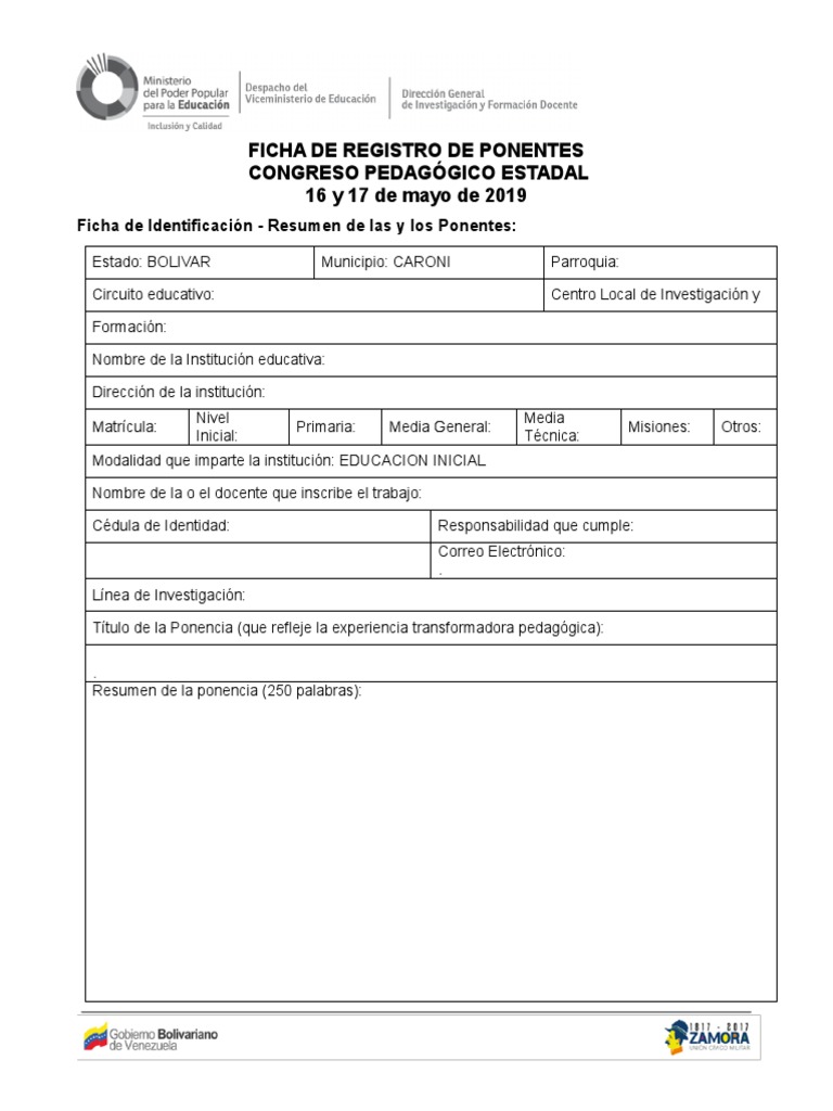 Ficha de Registro de Ponentes | PDF Ficha de Registro de Ponentes | PDF