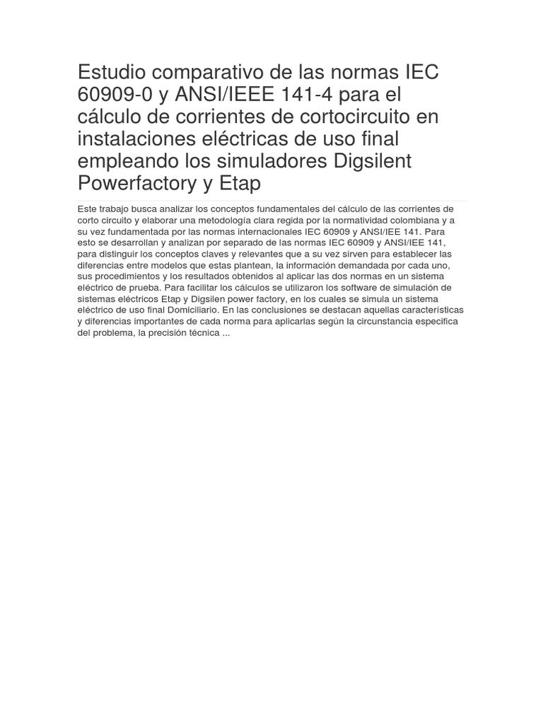 Comparativa IEC 60909 vs ANSI/IEEE 141 | PDF | Ciencia y matemáticas ...