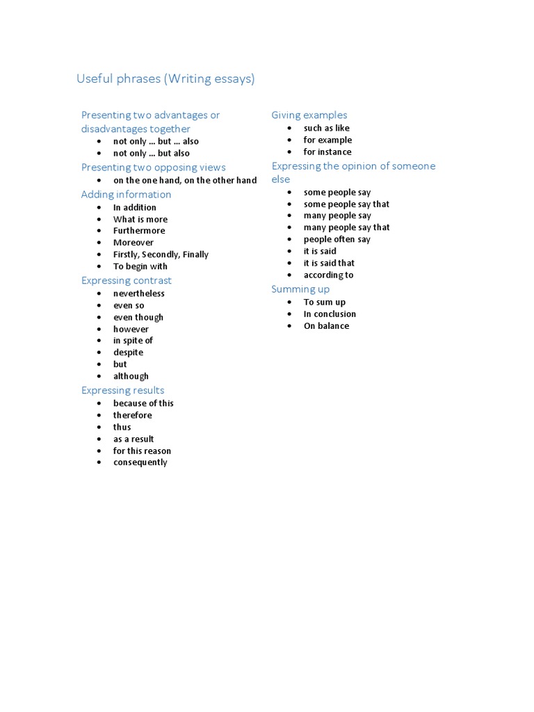Essay Writing Phrases Guide | PDF | Language Arts & Discipline
