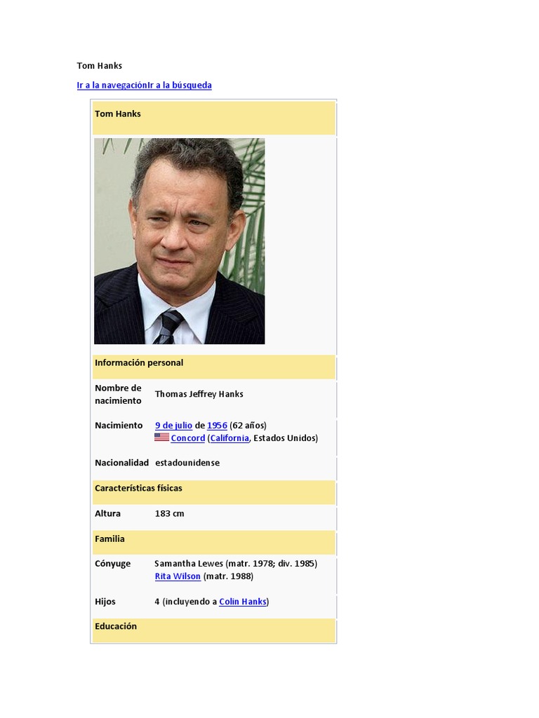 Tom Hanks | PDF | Premio de entretenimiento | Cine