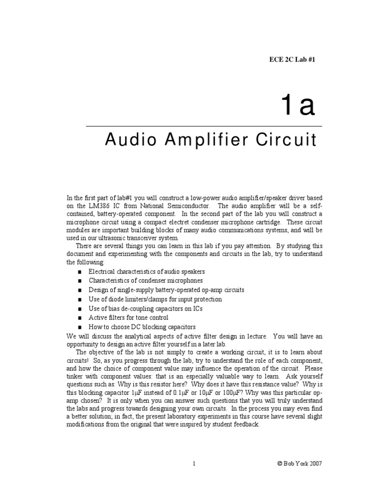 Audio Amplifier | PDF | Operational Amplifier | Amplifier