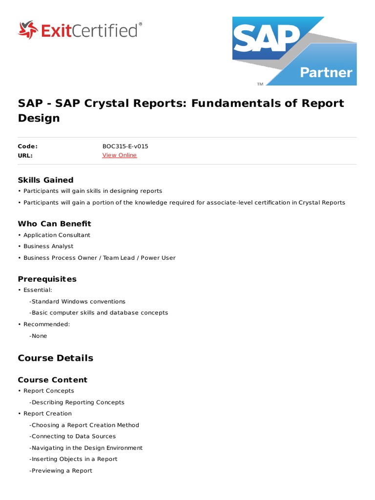 Sap Crystal Reports Fundamentals of Report Design | PDF | C ...