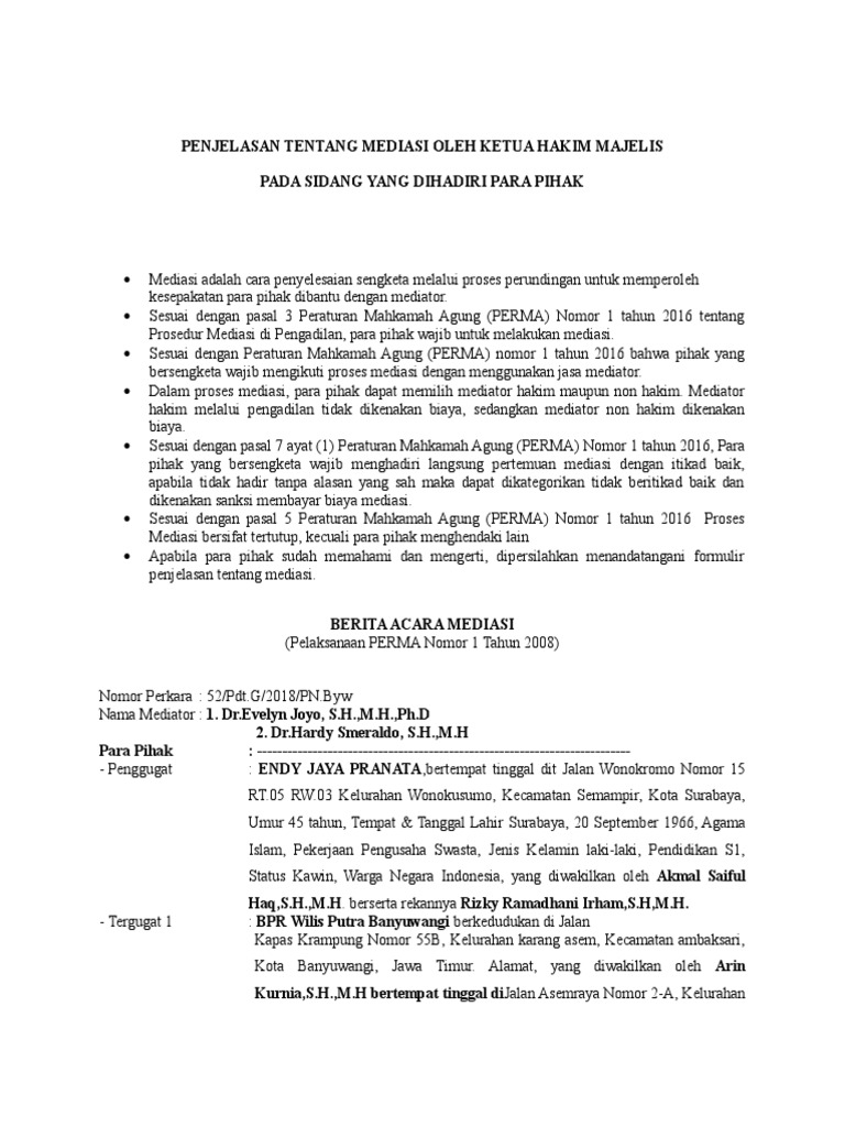 Berita Acara Mediasi Pak Edi Gebleh | PDF