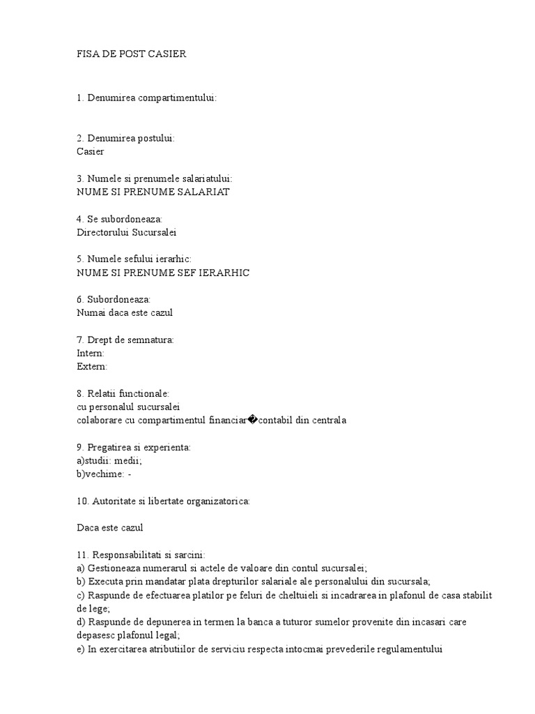Fisa Post Casier | PDF