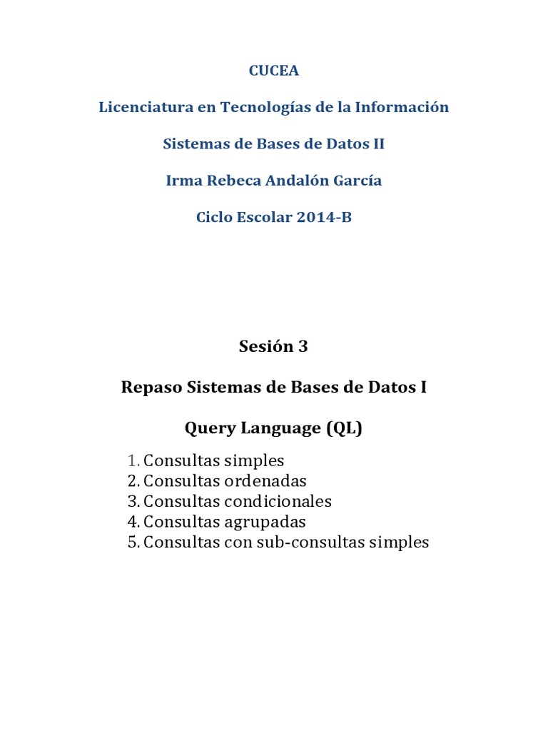 Sistemas de Bases de Datos II (S03) QL | PDF | Enseñanza de matemática