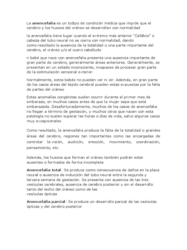 Anencefalia: Definición y Prognóstico | PDF | El embarazo | Medicina