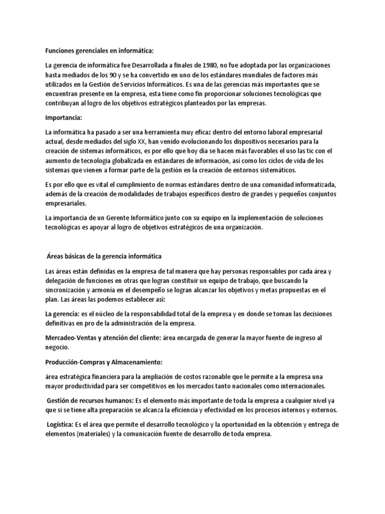 Funciones de la Gerencia Informática | PDF | Ingeniería de software ...