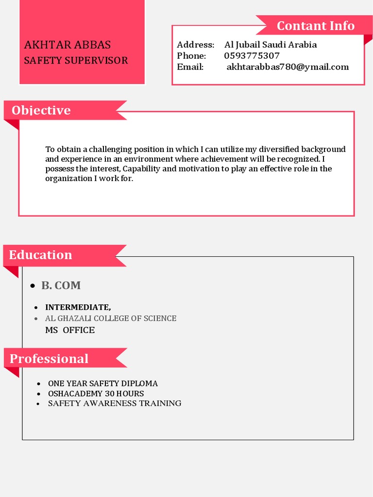 Aramco Safety Supervisor CV Template | PDF | Supervisor | Safety