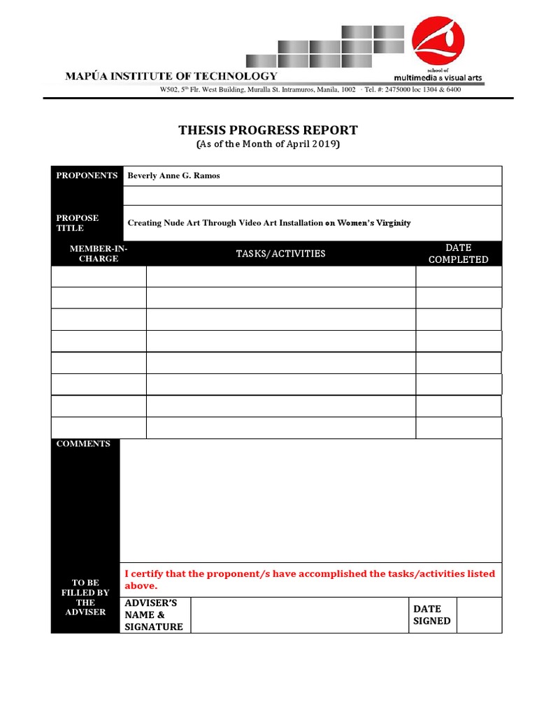 Thesis Progress Report: Nude Art Installation | PDF