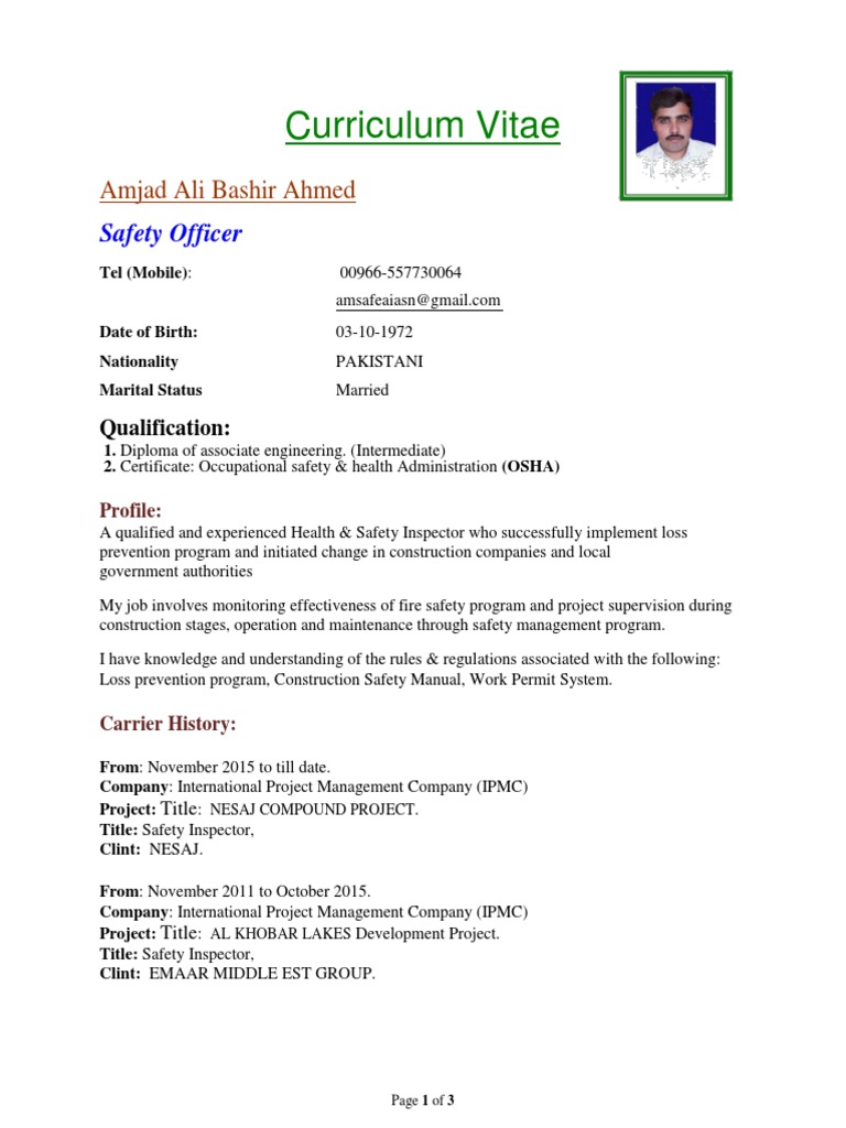 CV Amjad | PDF | Safety | Prevention