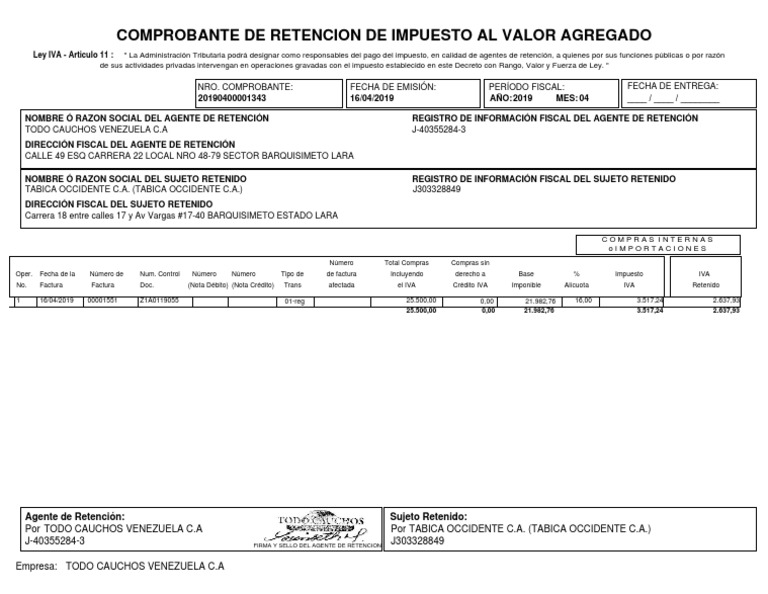 MODELO DE RETENCION DE IVA | Factura | Impuestos