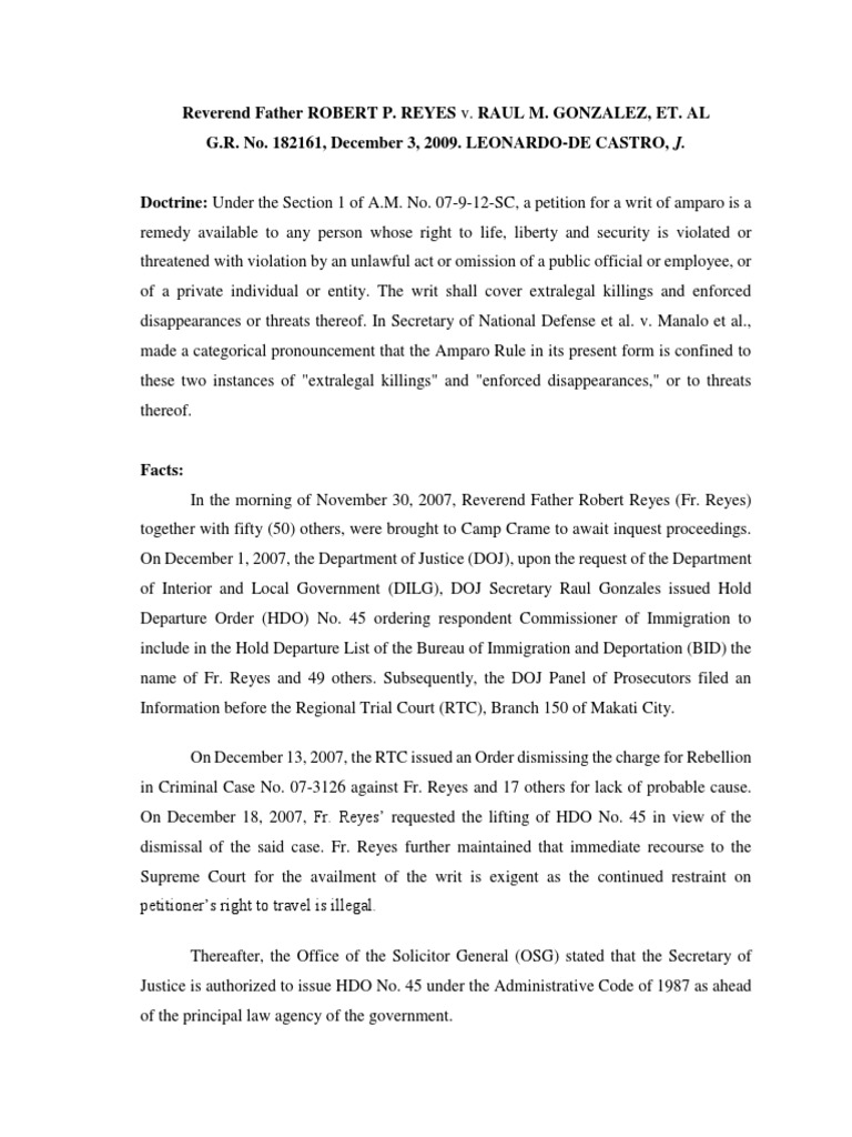 Reverend Father Robert P. Reyes V. Raul M. Gonzalez, Et. Al G.R. No ...