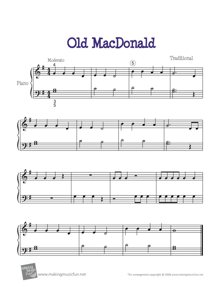 Old Macdonald Piano Solo PDF | PDF
