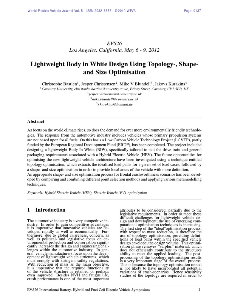 Lightweight Body in White Design Using Topology-, Shape-And Size ...
