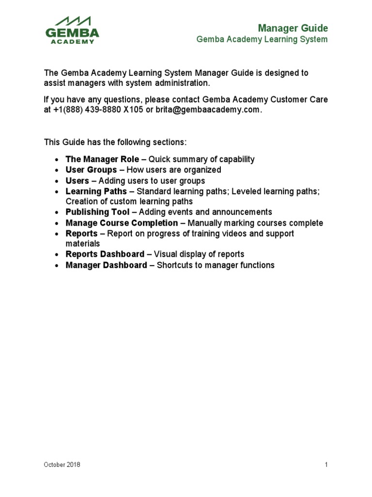 Gemba Academy Learning System Managers Guide 201810 v1 | PDF | Login | User (Computing)
